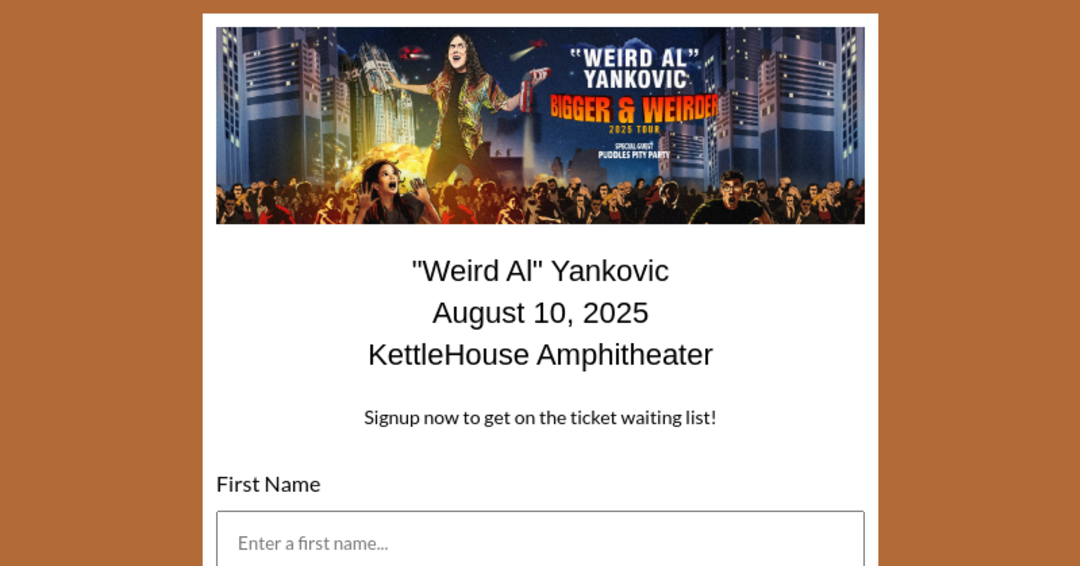Ticket Waiting List: "Weird Al" Yankovic 2025/08/10