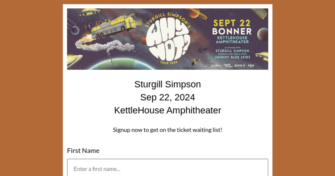 Ticket Waiting List: Sturgill Simpson 2024/09/22